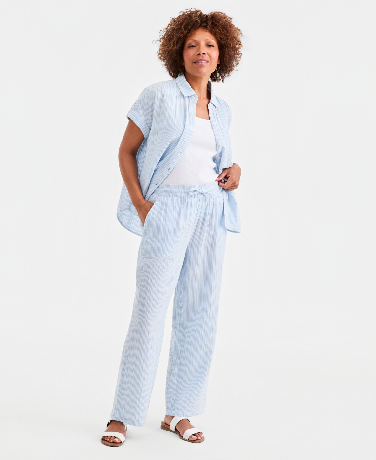 Click here for Style & Co Petite Cotton Gauze Wide-Leg Pull-On Pa... prices