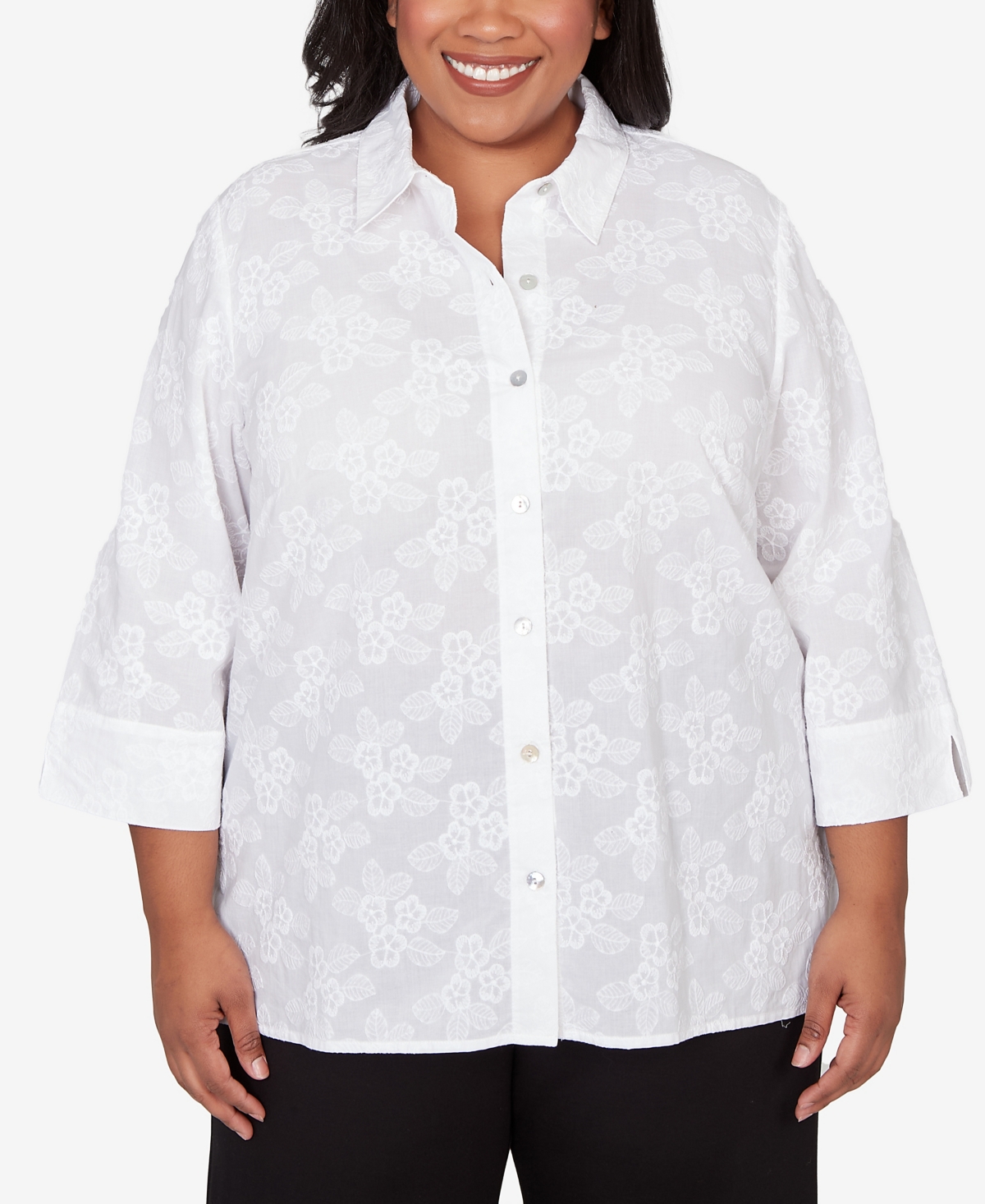 Click here for Alfred Dunner Plus Size Classic Collared Flower Em... prices