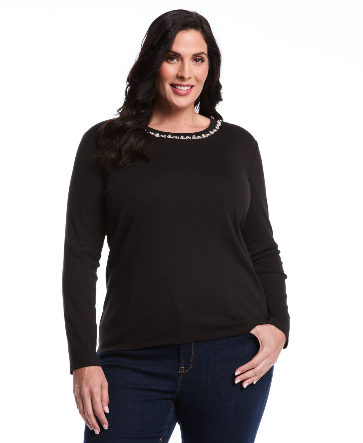 Click here for Rafaella Plus Size Plus Size Embellished Neck Long... prices