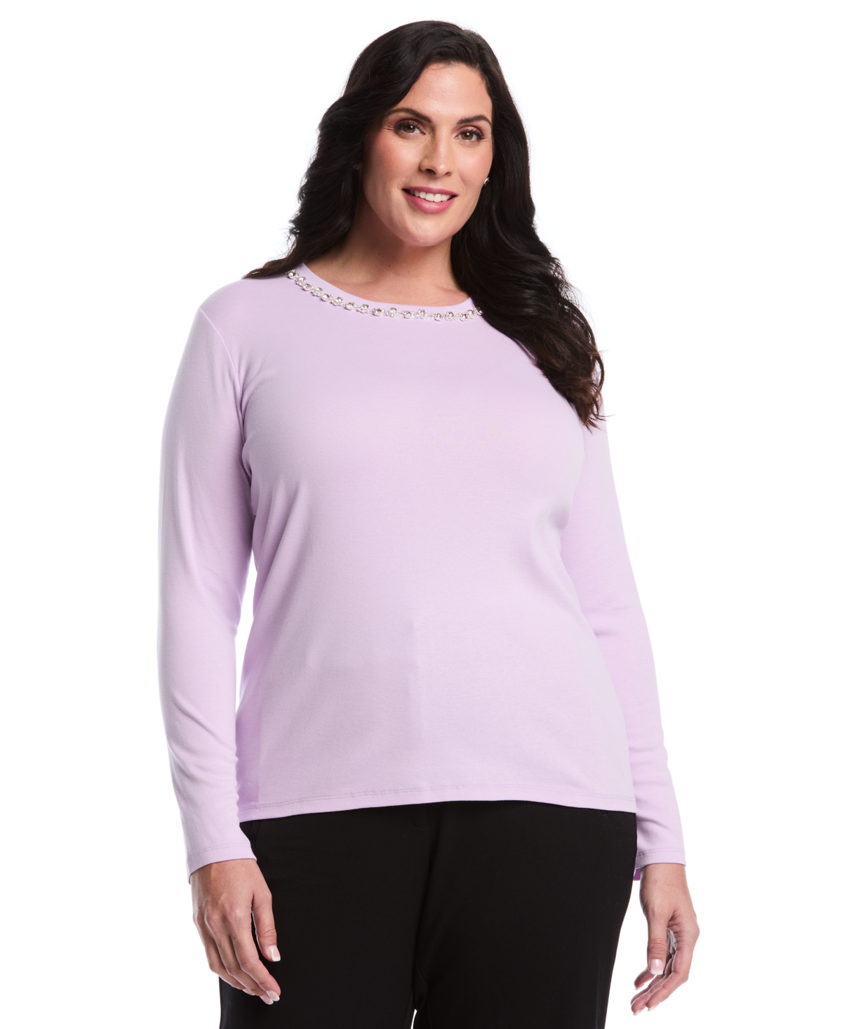 Click here for Rafaella Plus Size Plus Size Embellished Neck Long... prices