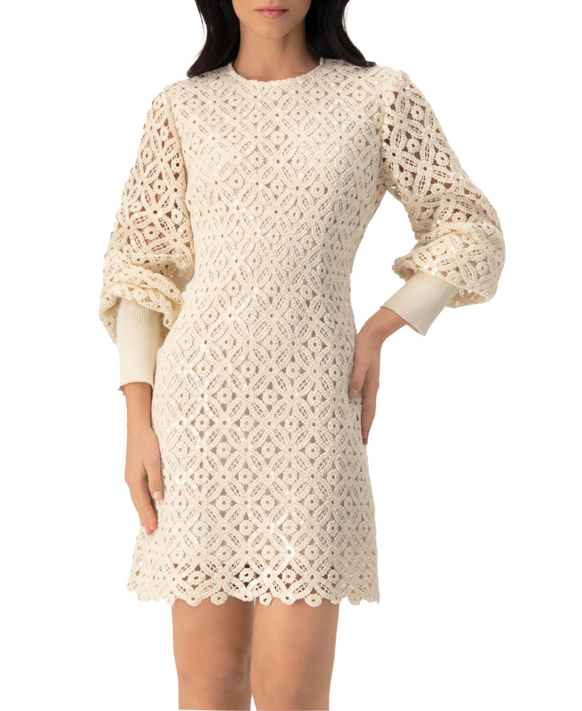 Click here for Ivonne Womens Embroidered Crochet Mini Dress with... prices
