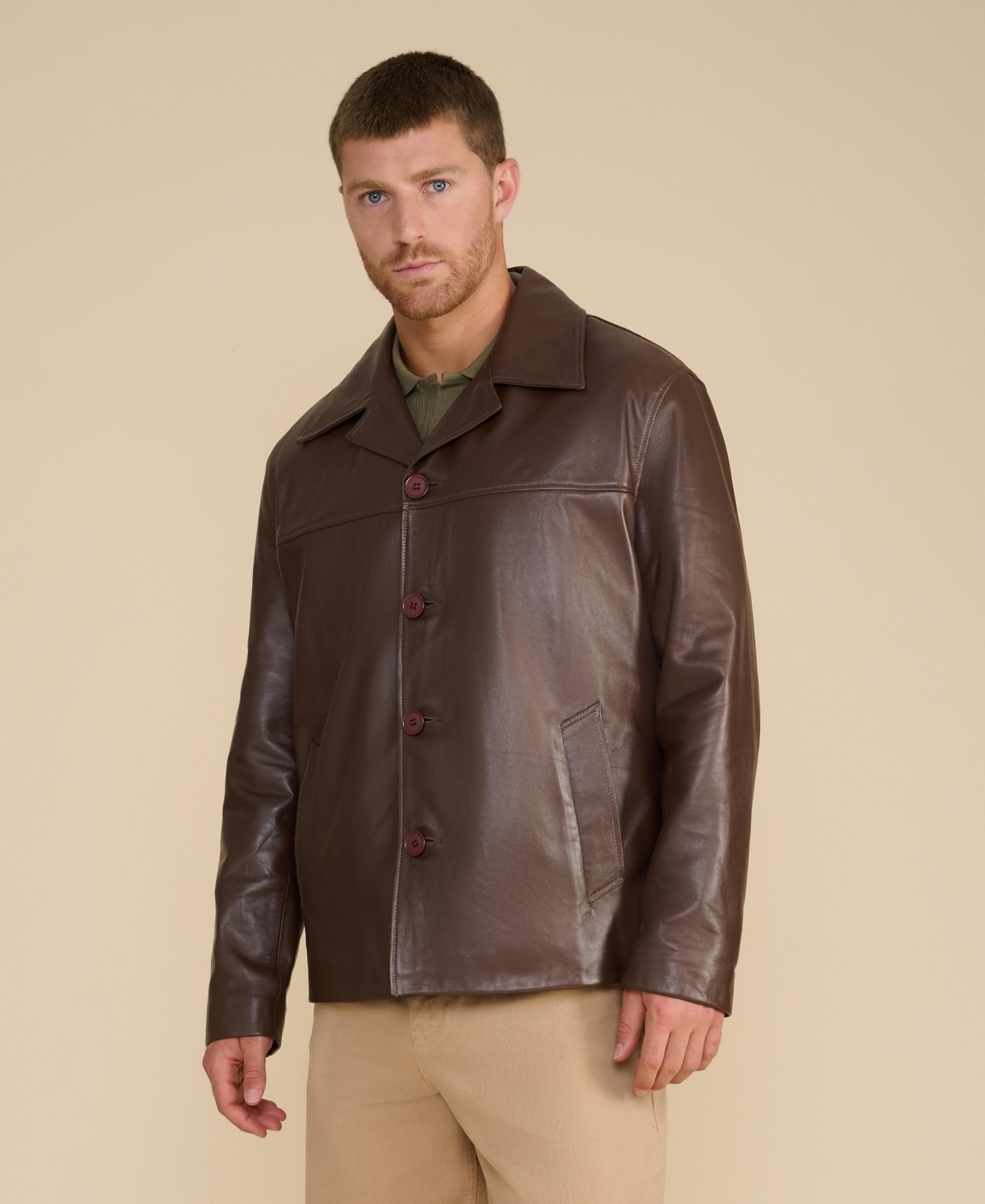 Click here for Furniq Uk Mens Relaxed Leather Blazer - Brown prices