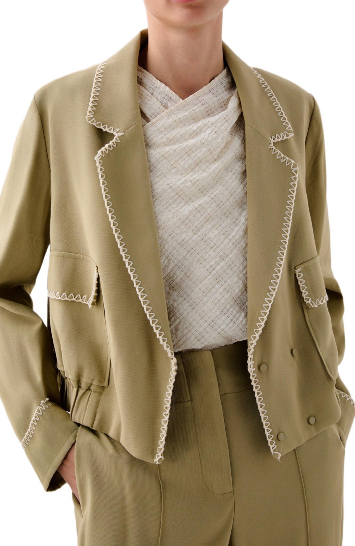 Click here for Scalpers Womens Safari Stitching Jacket - Khaki prices
