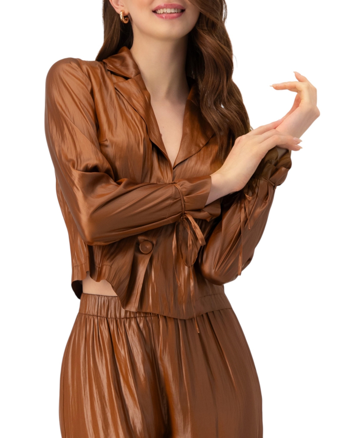 Click here for Ivonne Womens Two Button Shirt with Sleeve Ties -... prices