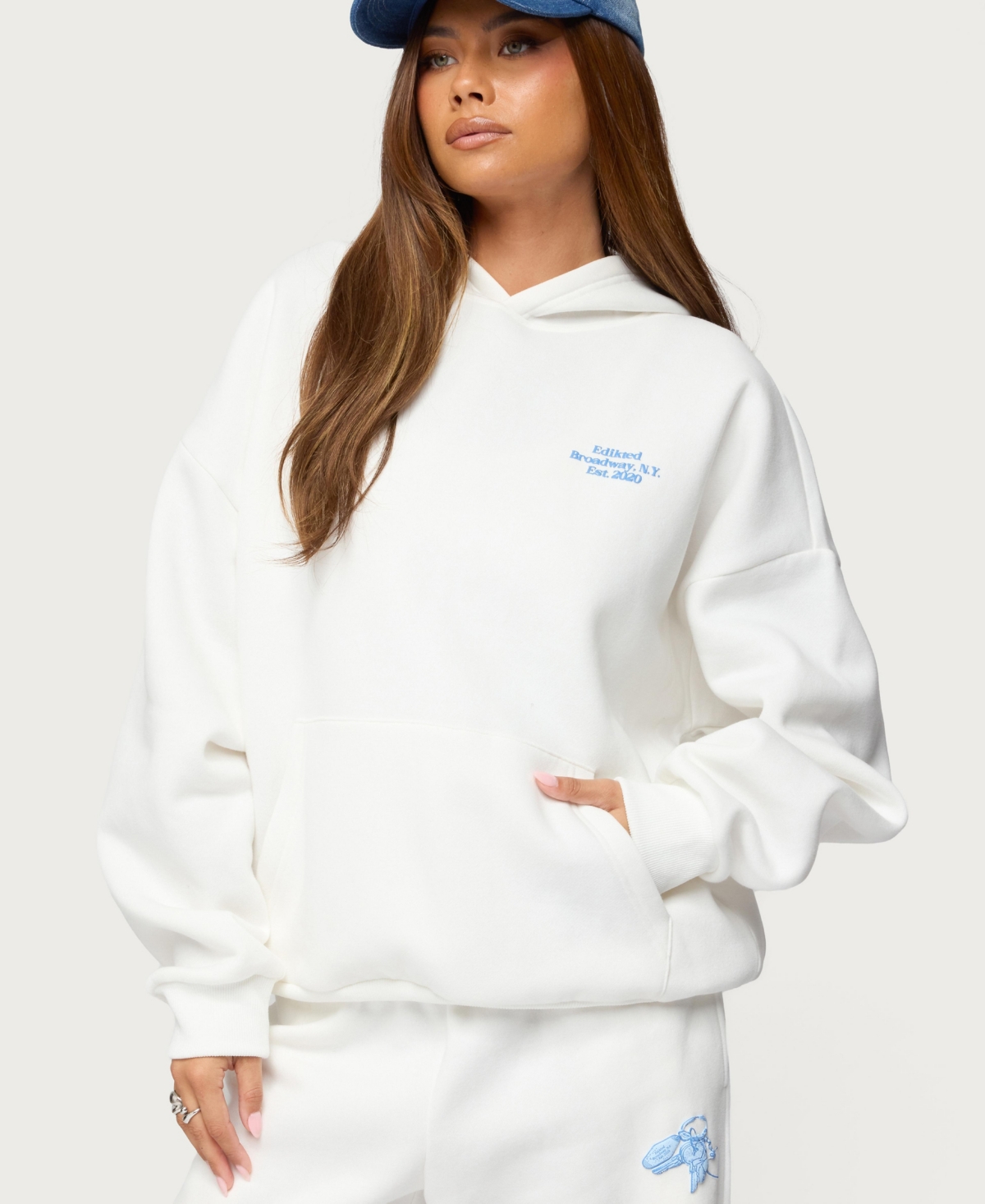 Click here for Edikted Womens Keychain Cutie Hoodie - White prices