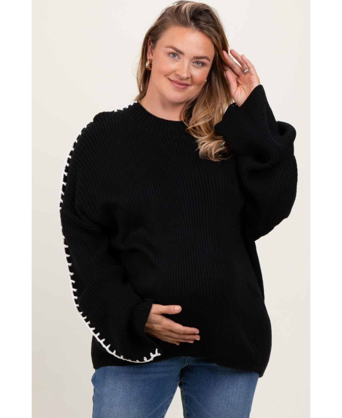 Click here for Pinkblush Plus Size Black Contrast Stitch Sweater... prices