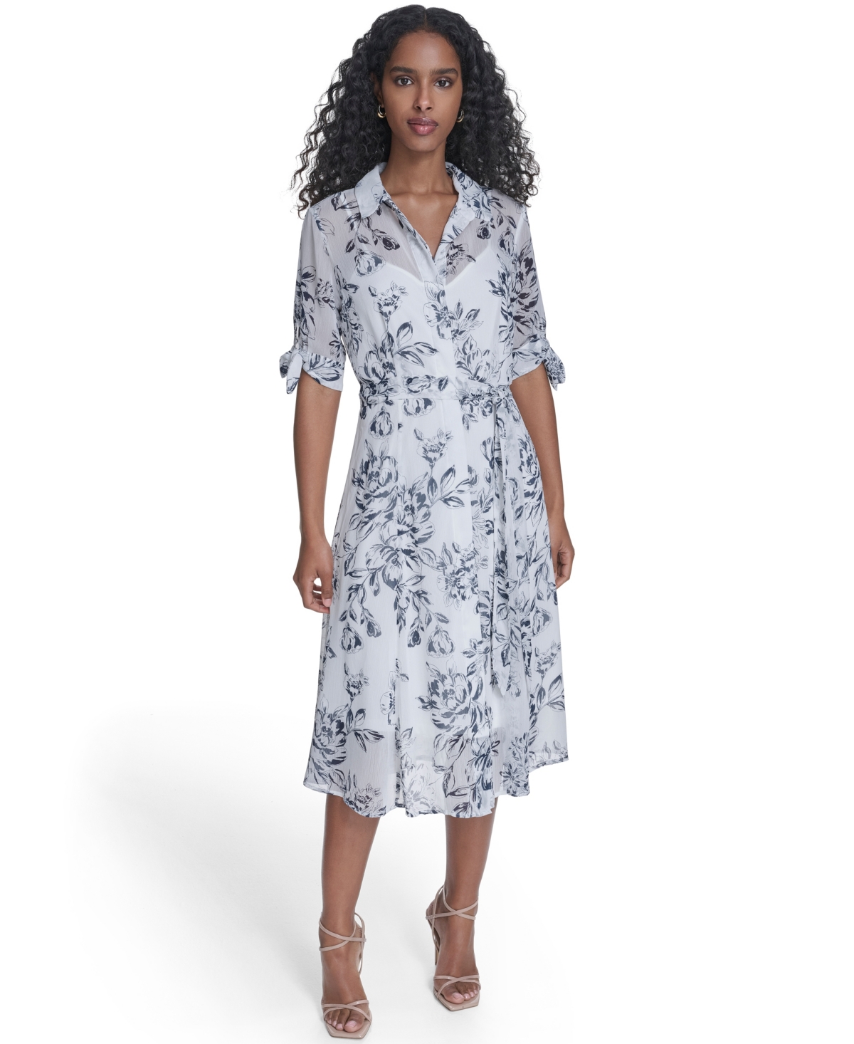 Click here for Calvin Klein Womens Tie-Sleeve Printed Midi Dress... prices