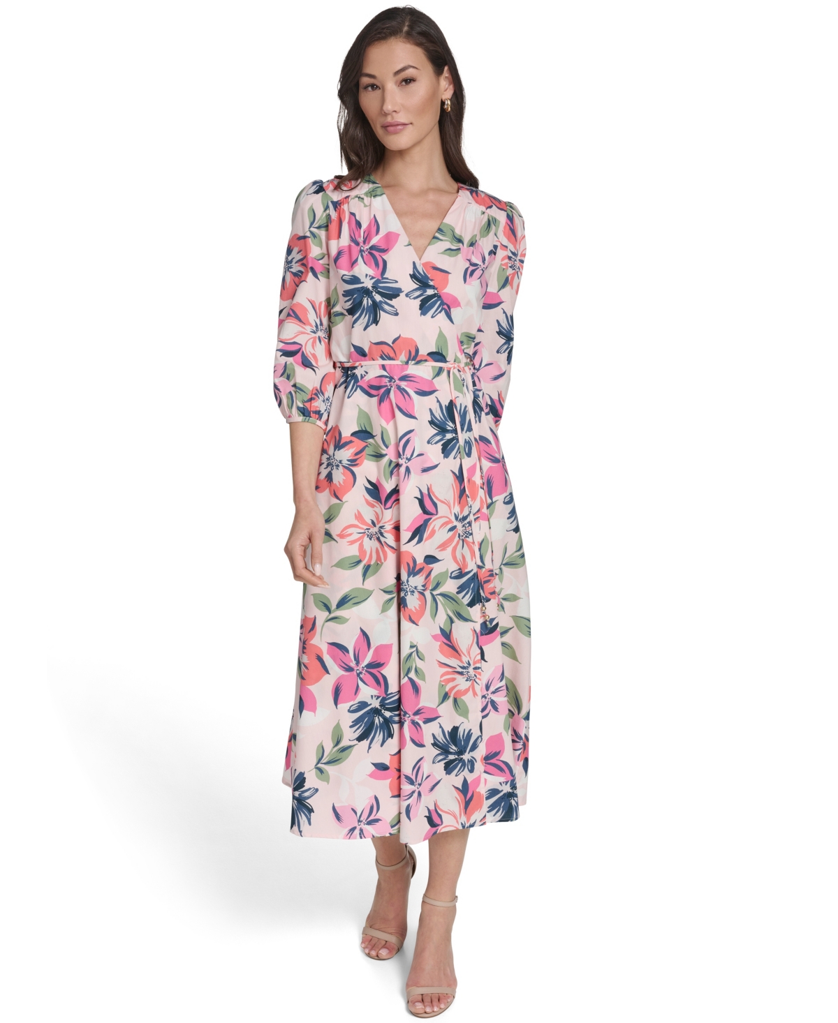 Click here for Calvin Klein Womens Faux Wrap Midi Dress - Blossom... prices