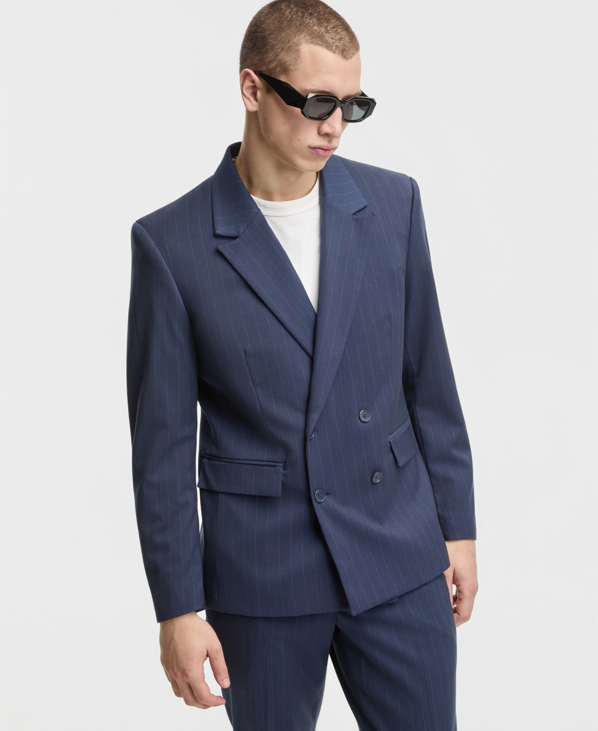 Click here for Mode of One Mens Slim-Fit Double-Breasted Pinstrip... prices