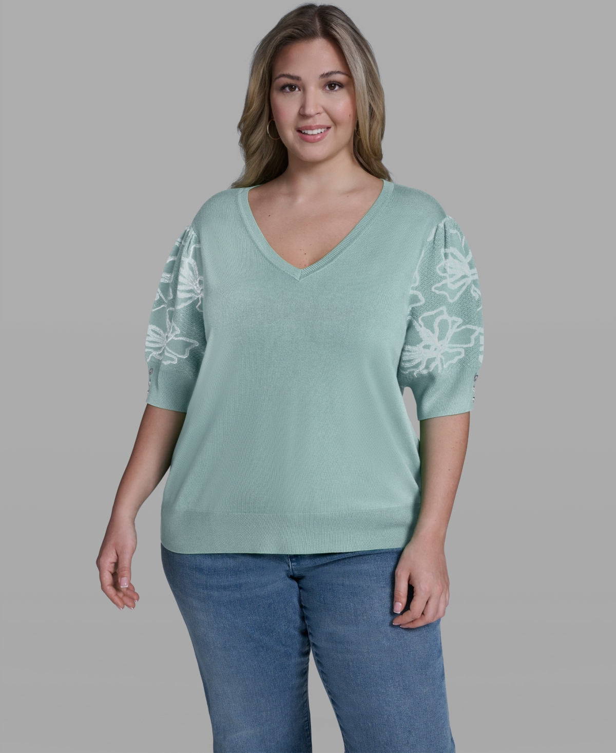 Click here for Karl Lagerfeld Paris Plus Size Floral Printed Slee... prices