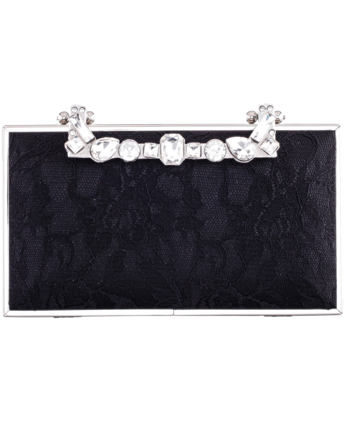 Click here for Nina Crystal Handle Lift Lock Lace Clutch - Black prices