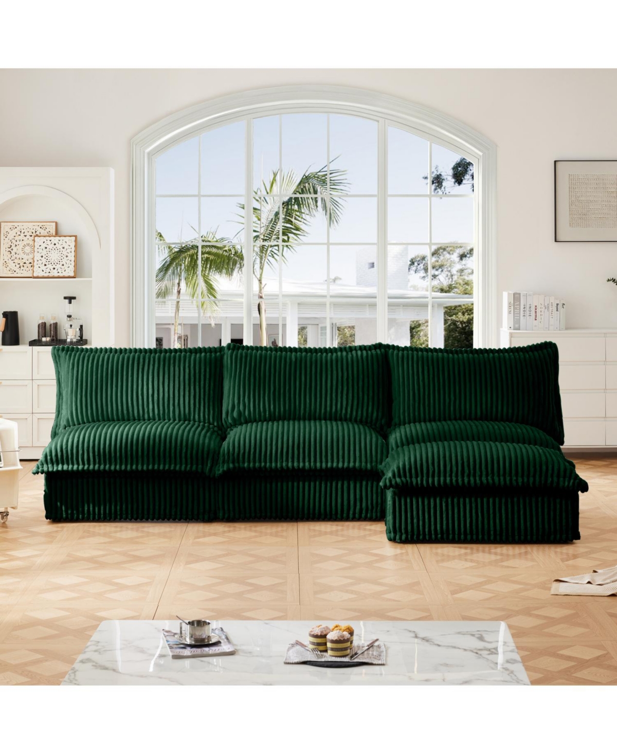Click here for Streamdale Furniture Green Corduroy Modular Armles... prices