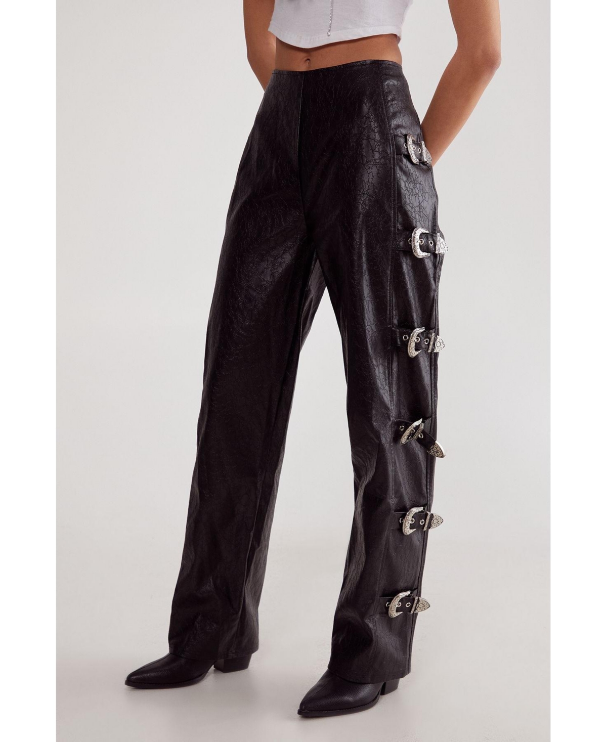 Click here for Nasty Gal Womens Faux Leather Buckle Detail Pants... prices