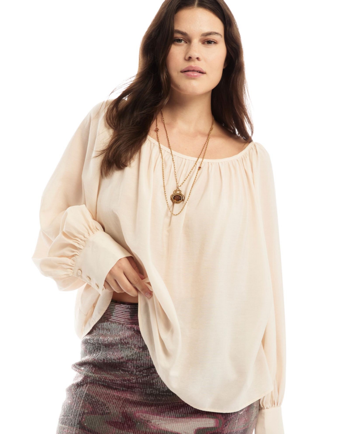 Click here for June & Vie Womens Plus Size Boat Neck Balloon-Slee... prices