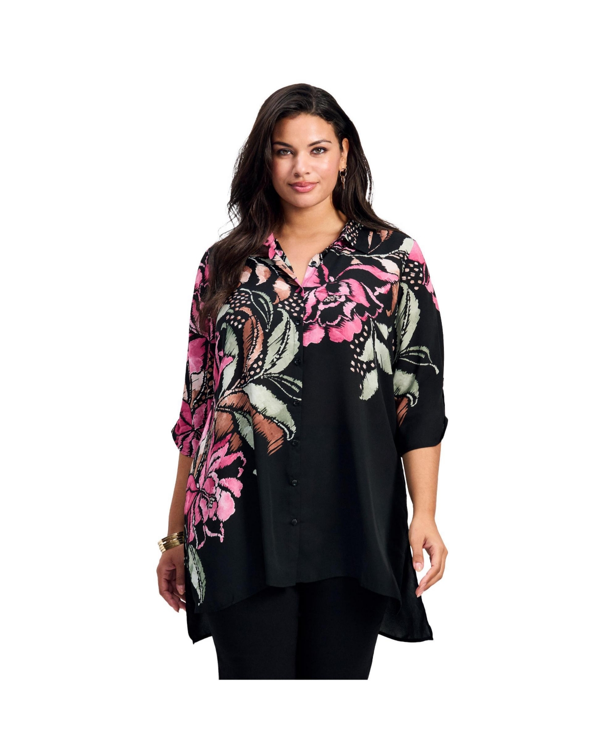 Click here for Avenue Womens Rita Placement Print Blouse - Pink f... prices