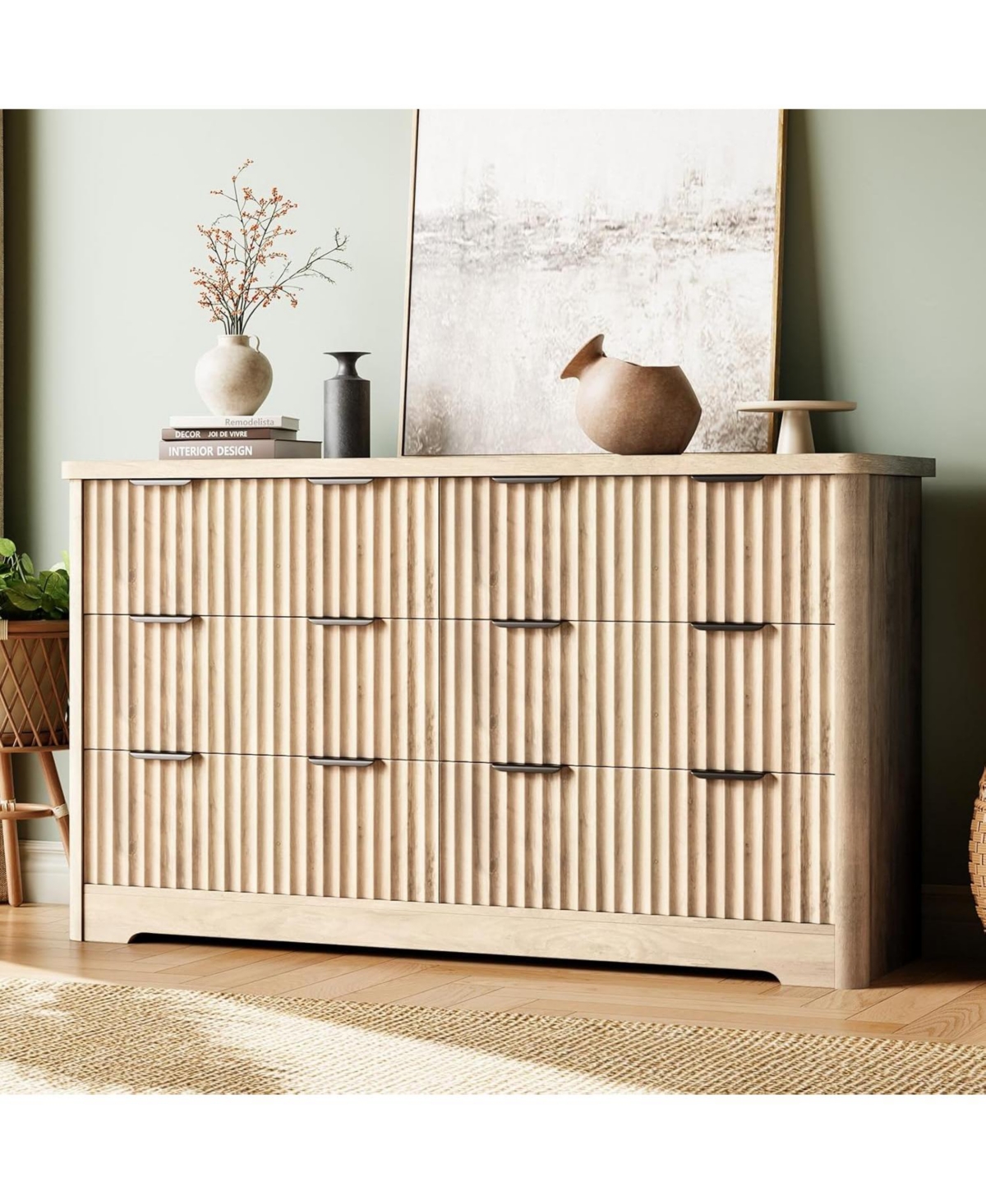 Click here for gaomon 6-Drawer Modern Fluted Wood Dresser Bedroom... prices