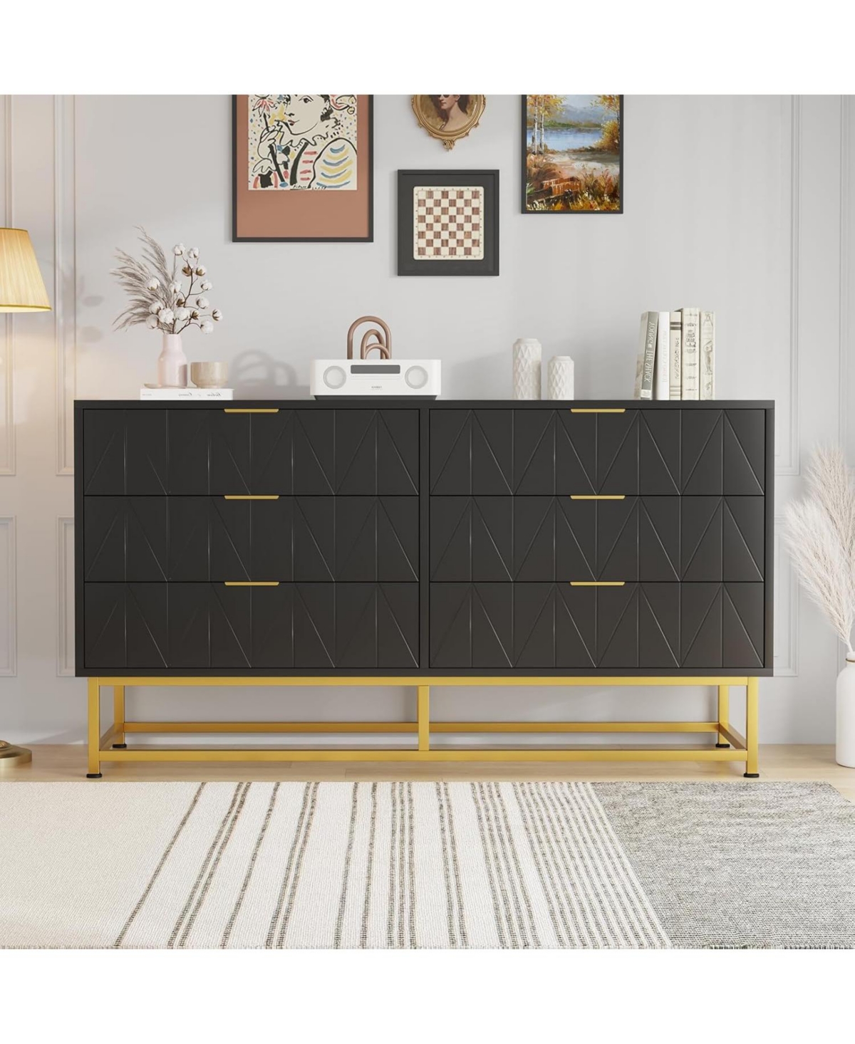 Click here for gaomon 6-Drawer Black Engineered Wood Dresser  Rus... prices