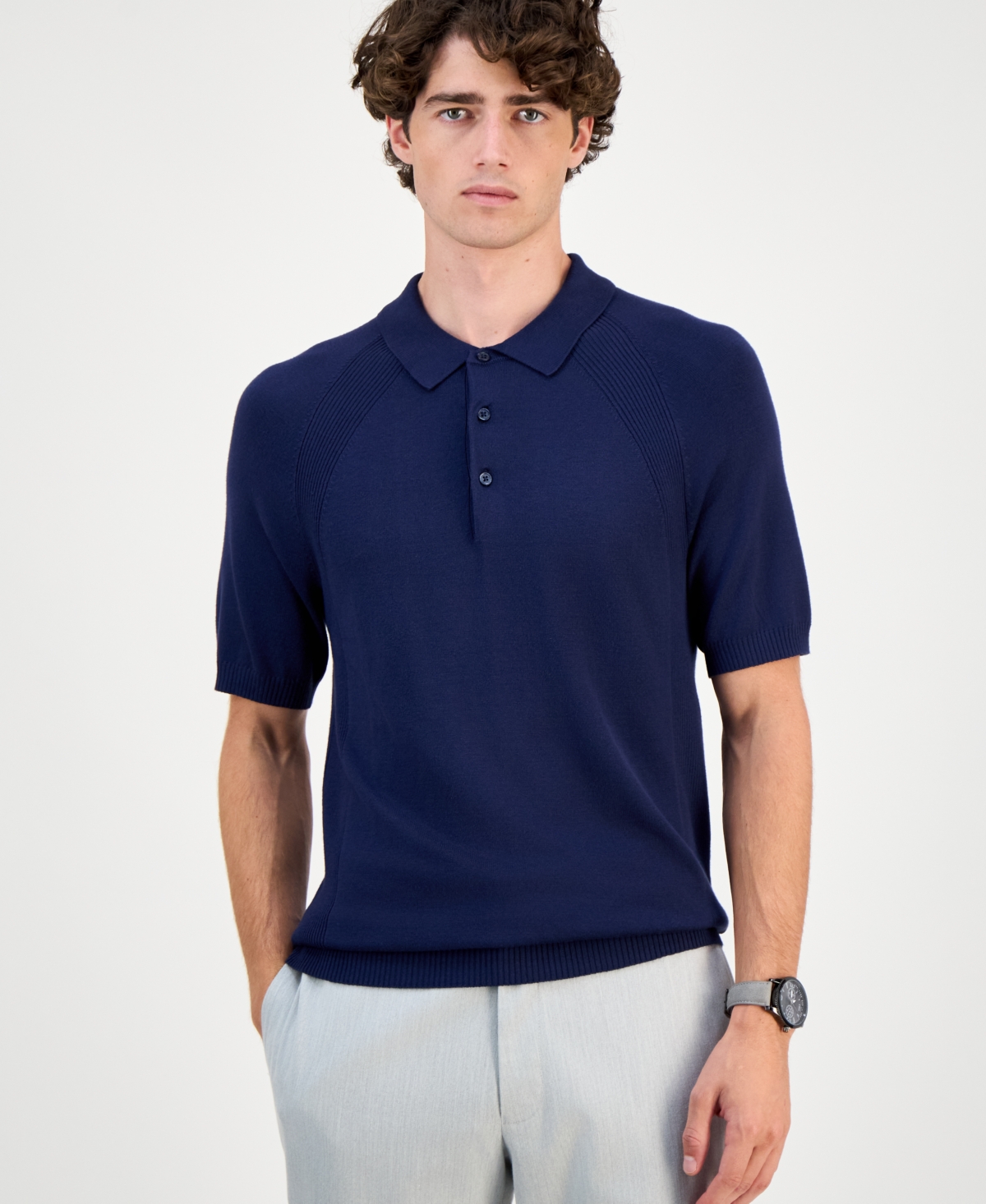 Click here for Alfani Mens Ribbed Raglan Sweater-Knit Polo Shirt... prices