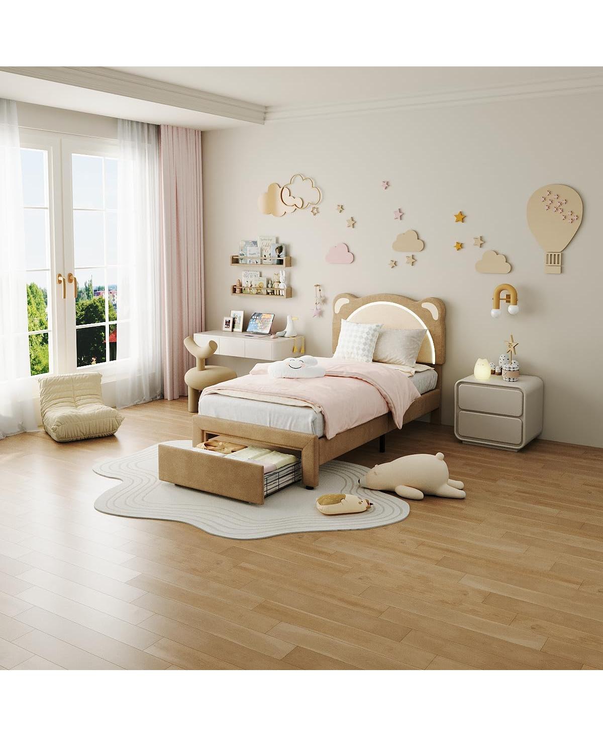 Click here for Gaomon Twin Size Velvet Upholstered Platform Bed F... prices