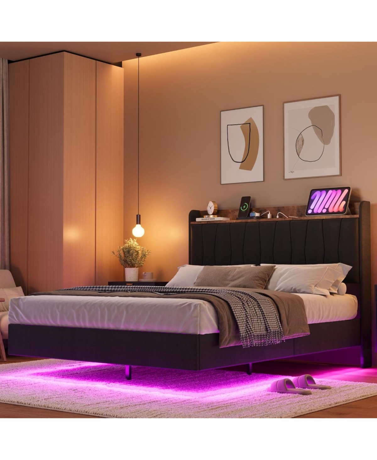 Click here for gaomon King Size Floating Bed Frame with Led Light... prices