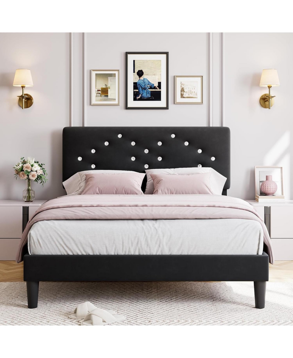 Click here for gaomon Velvet Upholstered Bed Frame with Tufted He... prices