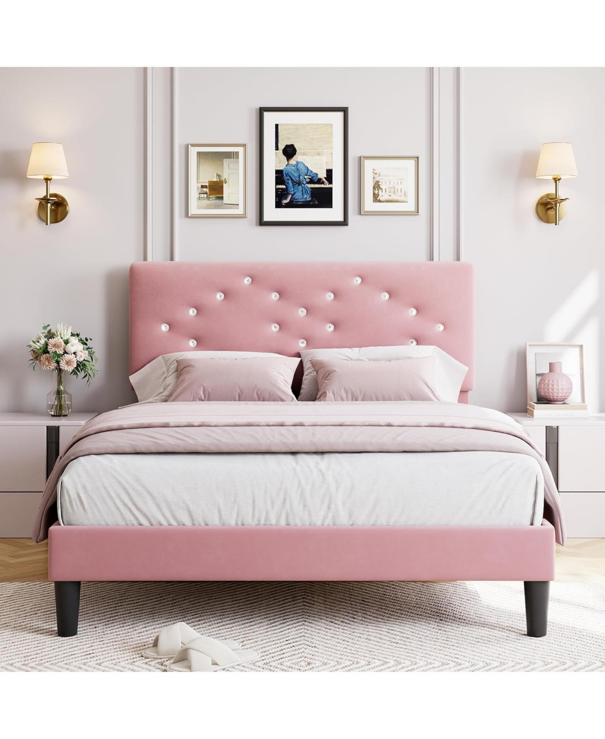 Click here for gaomon Velvet Upholstered Bed Frame with Tufted He... prices