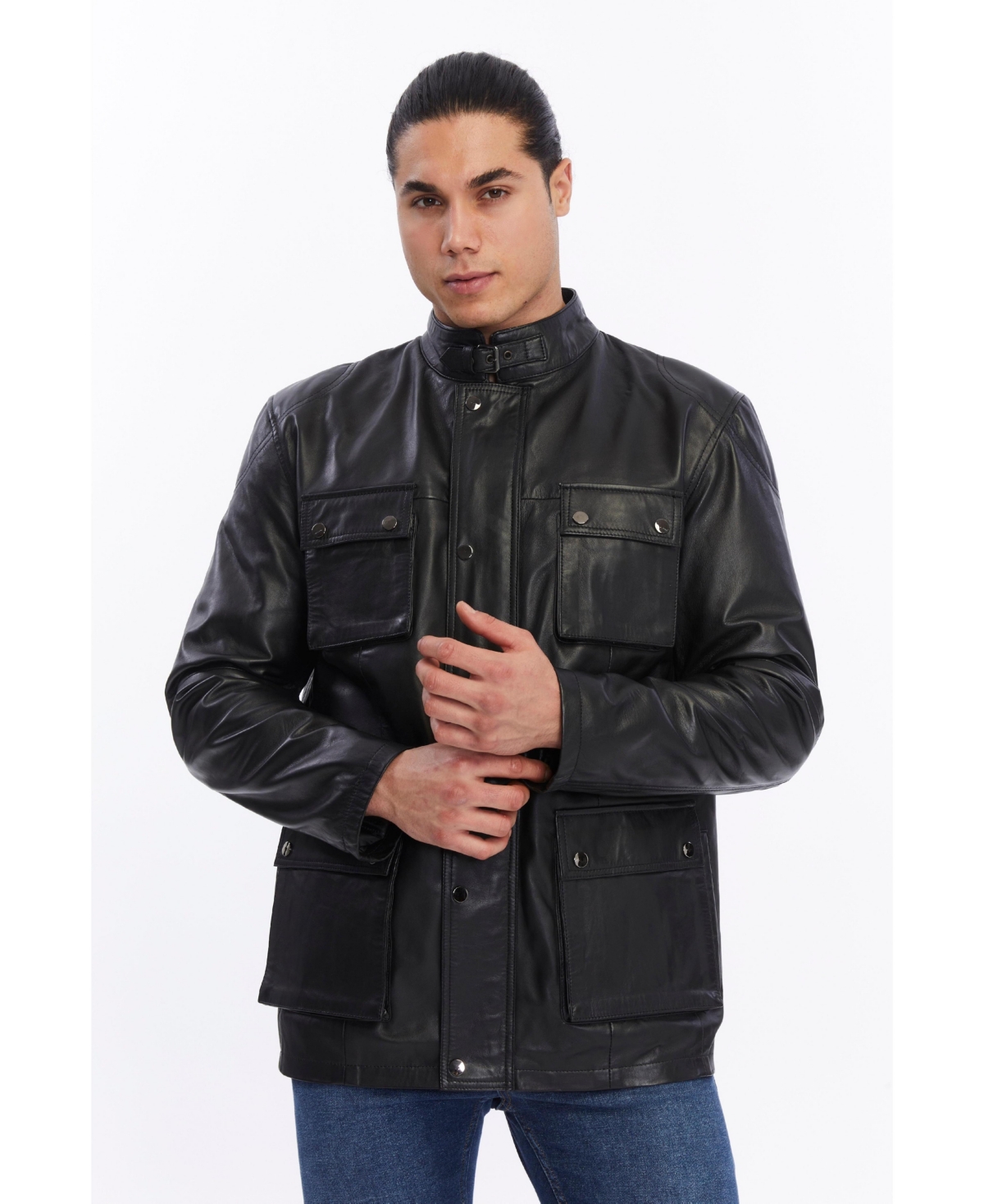 Click here for Furniq Uk Mens Utility Leather Jacket - Black prices