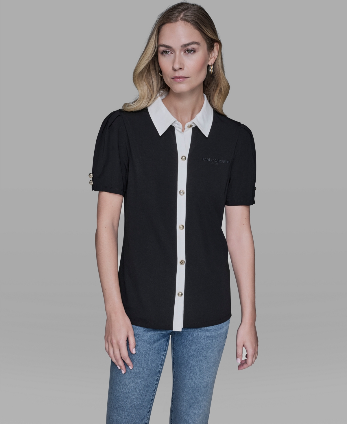 Click here for Karl Lagerfeld Paris Womens Short-Sleeve Button-Fr... prices
