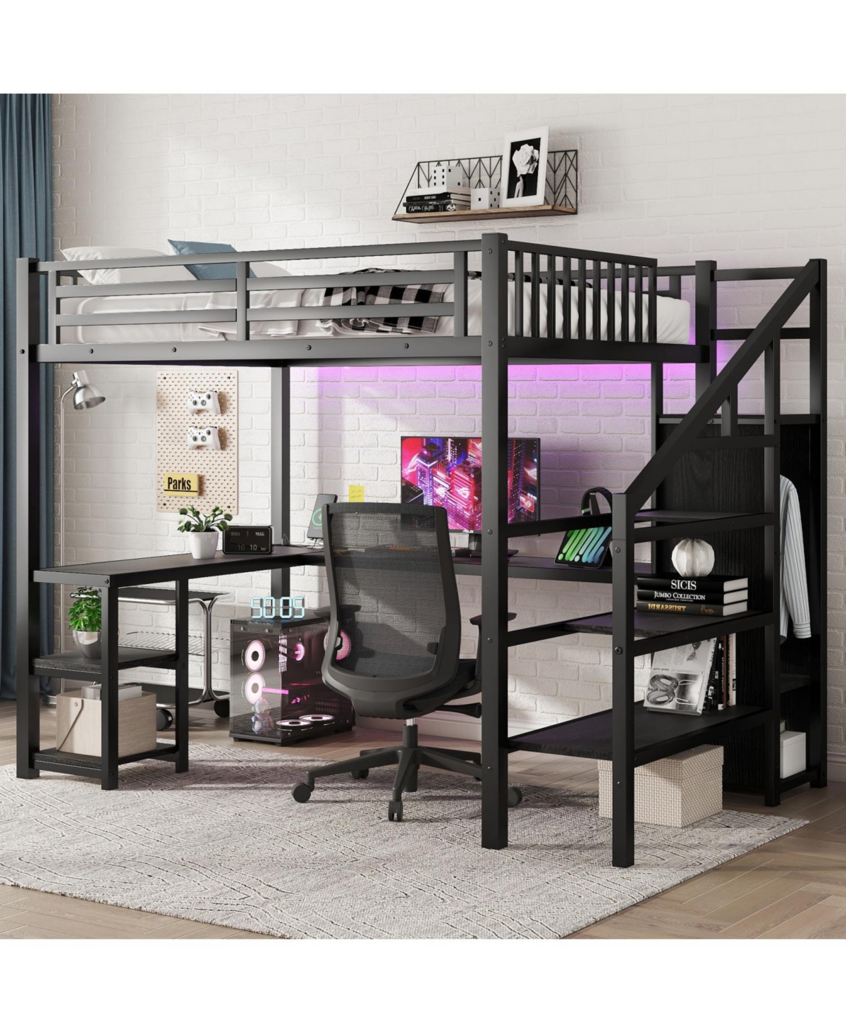 Click here for Streamdale Furniture Metal Loft Bed w/ Wardrobe  D... prices