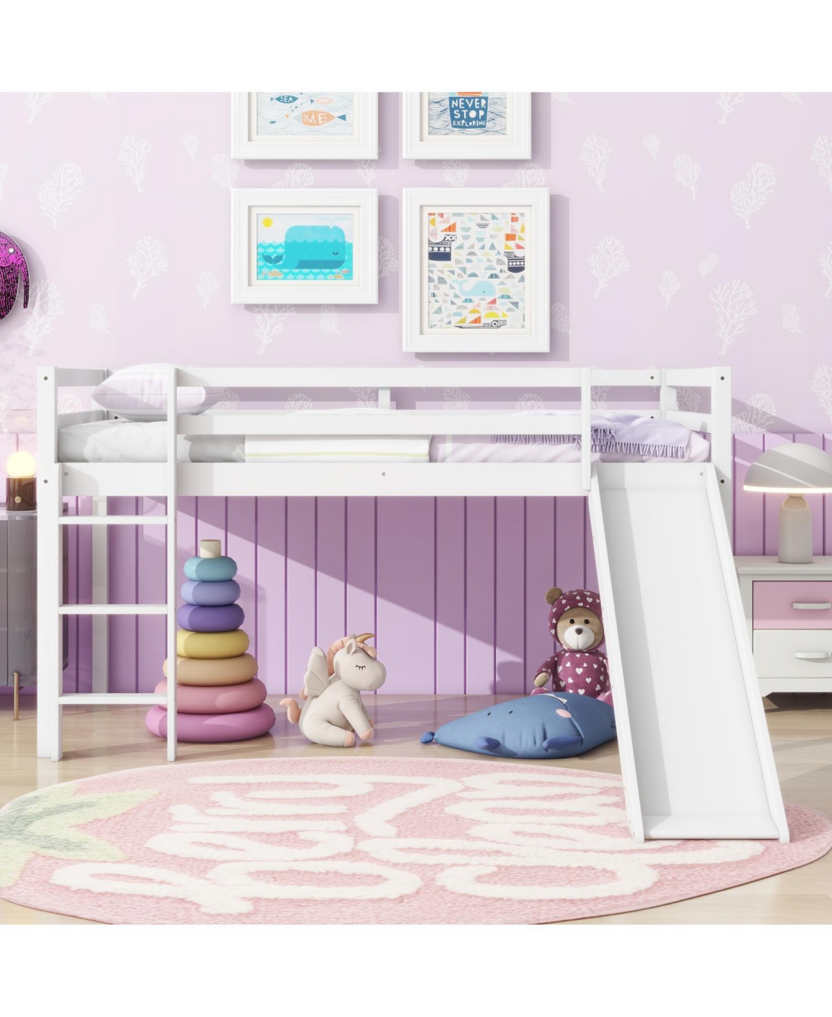 Click here for Streamdale Furniture Twin Low Loft Bed with Slide... prices