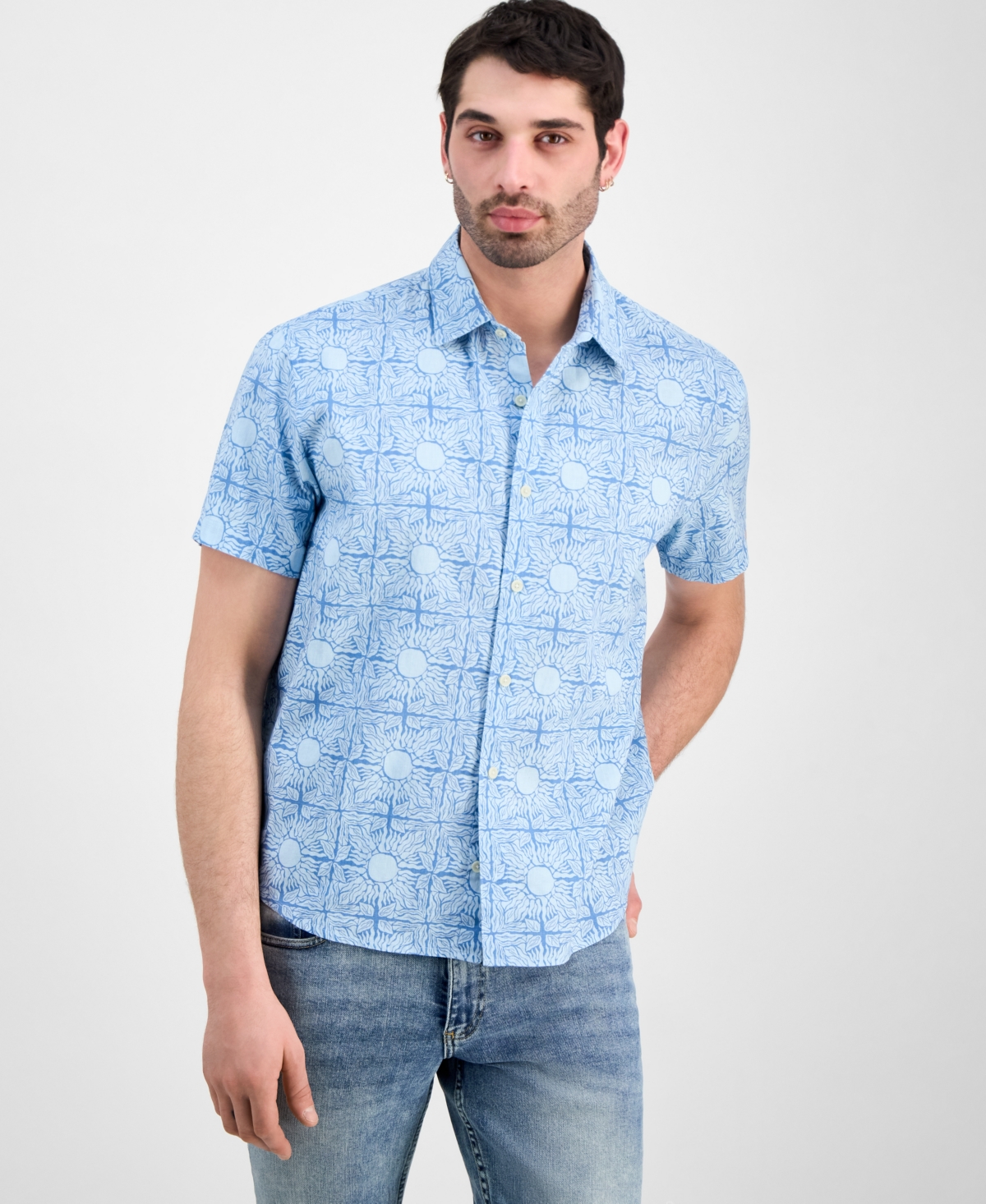 Click here for Sun + Stone Mens Sunshine Linen Blend Short-Sleeve... prices