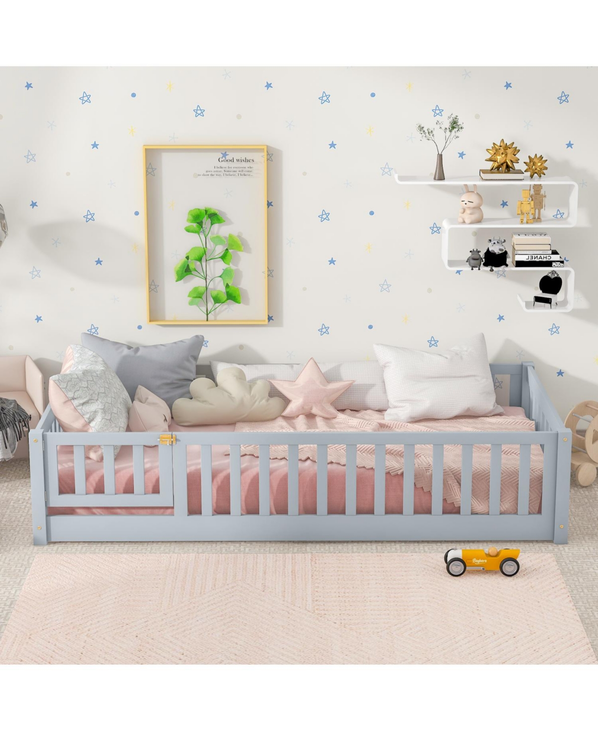 Click here for Streamdale Furniture Twin Floor Bed with Fence & D... prices