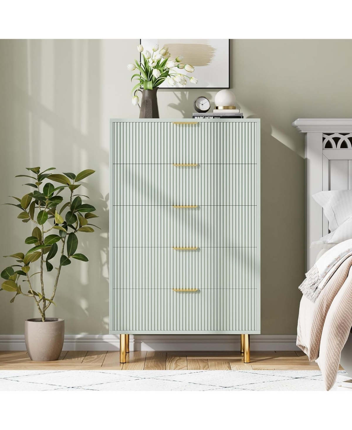 Click here for gaomon 5-Drawer Modern Green Dresser  Wood Chest O... prices