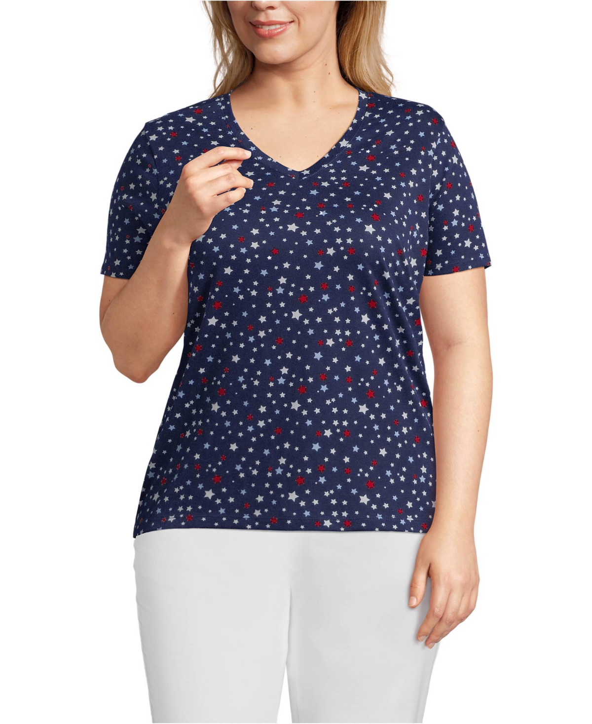 Click here for Lands End Plus Size Relaxed Supima Cotton V-Neck T... prices