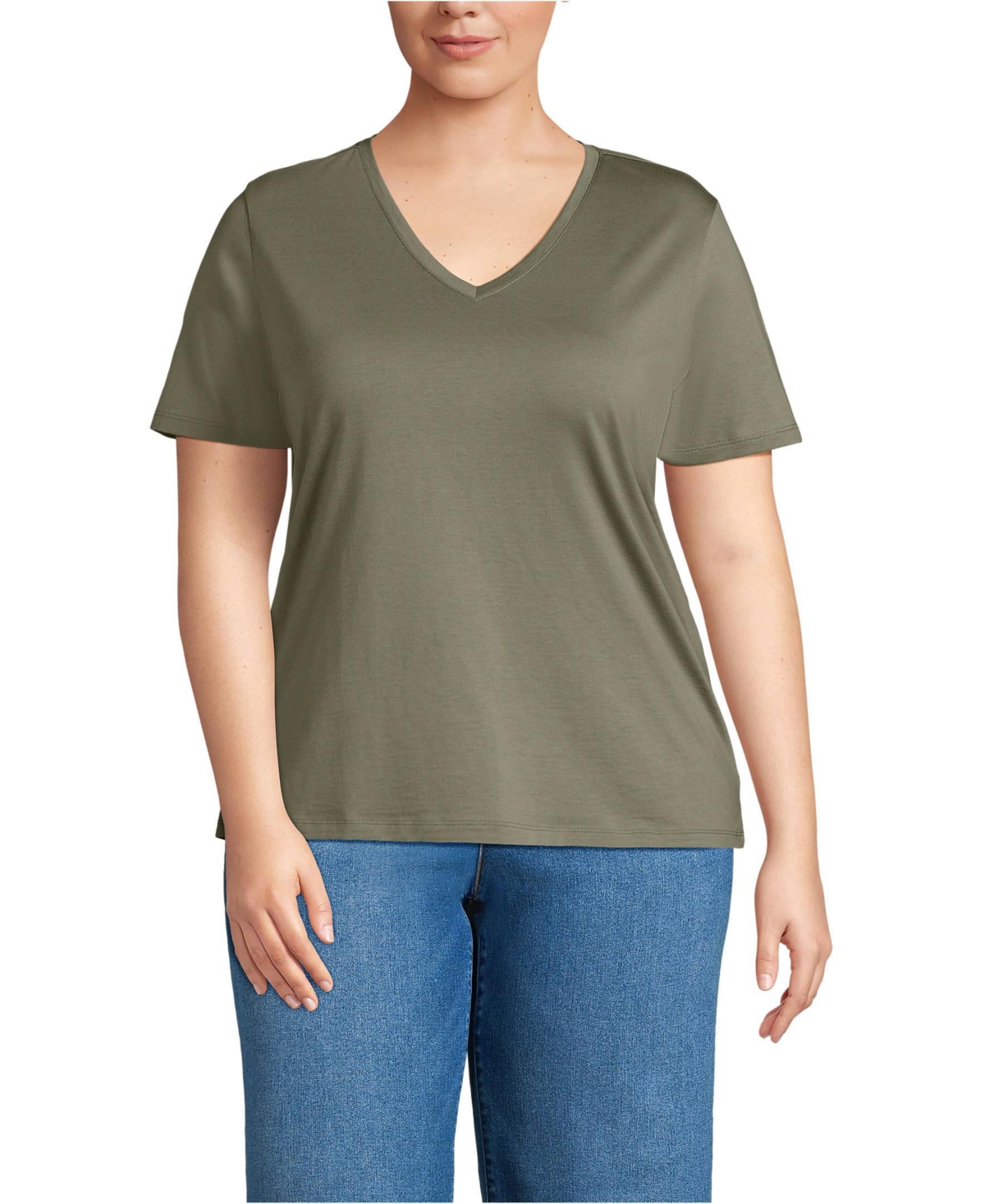Click here for Lands End Plus Size Relaxed Supima Cotton V-Neck T... prices
