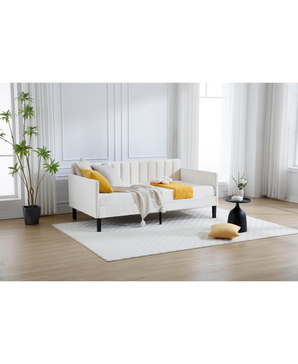 Click here for Lovmor Elena Twin Size Beige Velvet Upholstered Da... prices