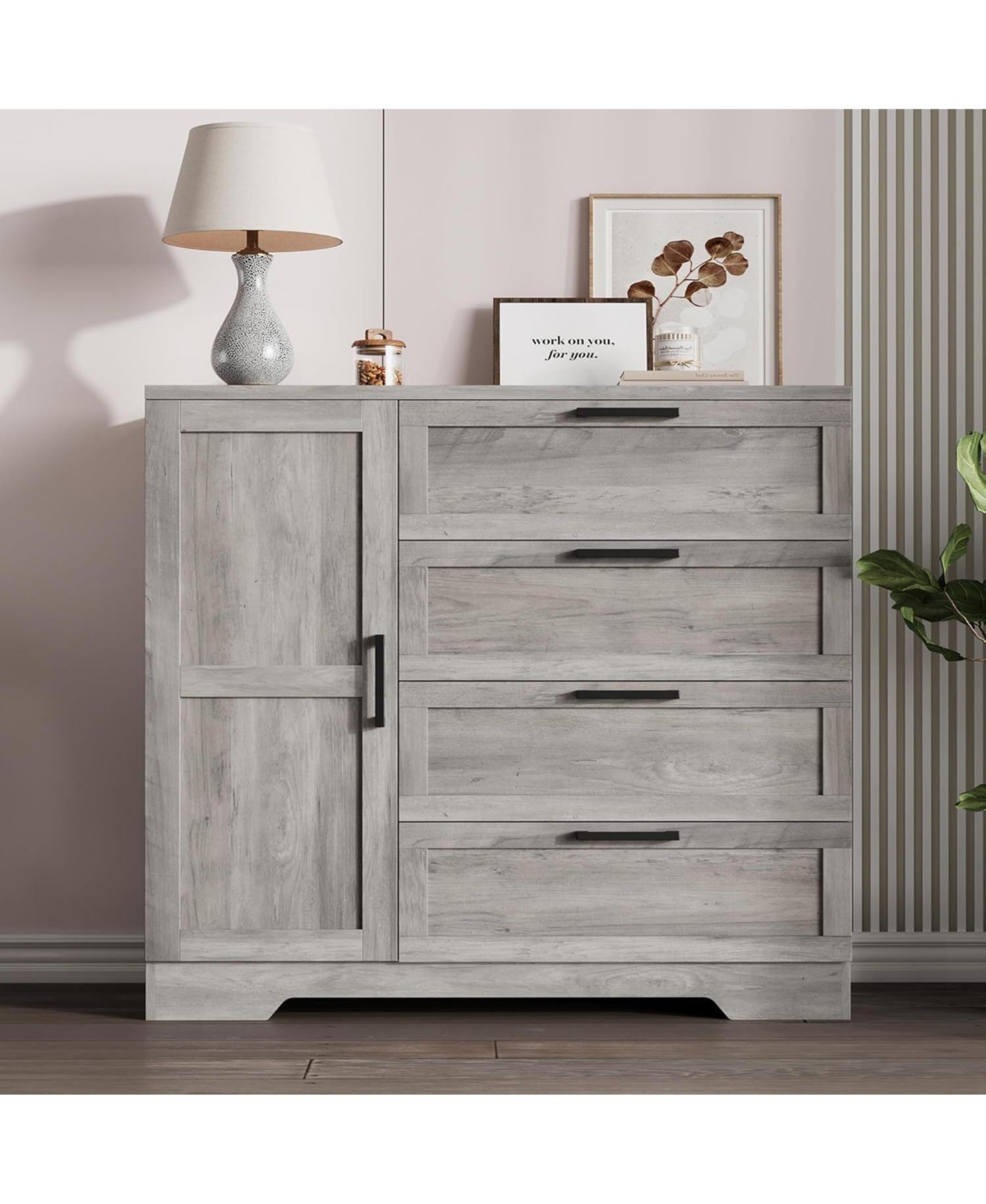 Click here for gaomon 4-Drawer Modern Wood Dresser with Wardrobe... prices