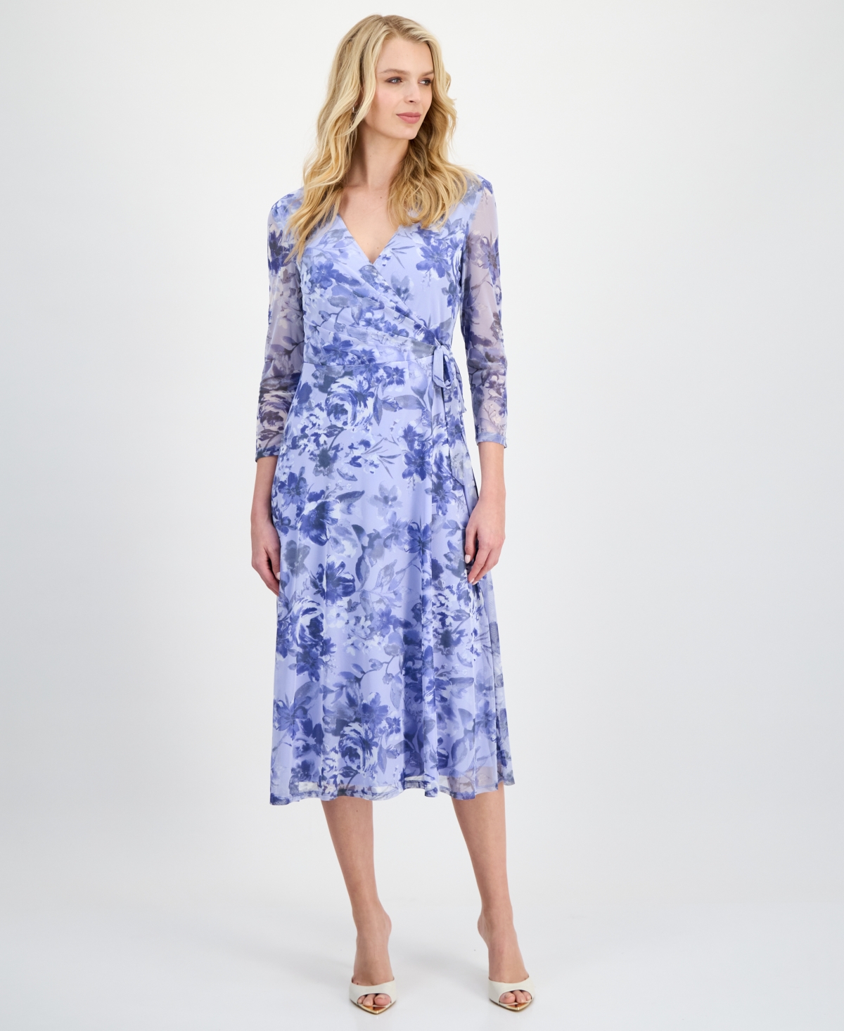Click here for Connected Womens Floral Mesh-Sleeve Side-Tie Wrap... prices