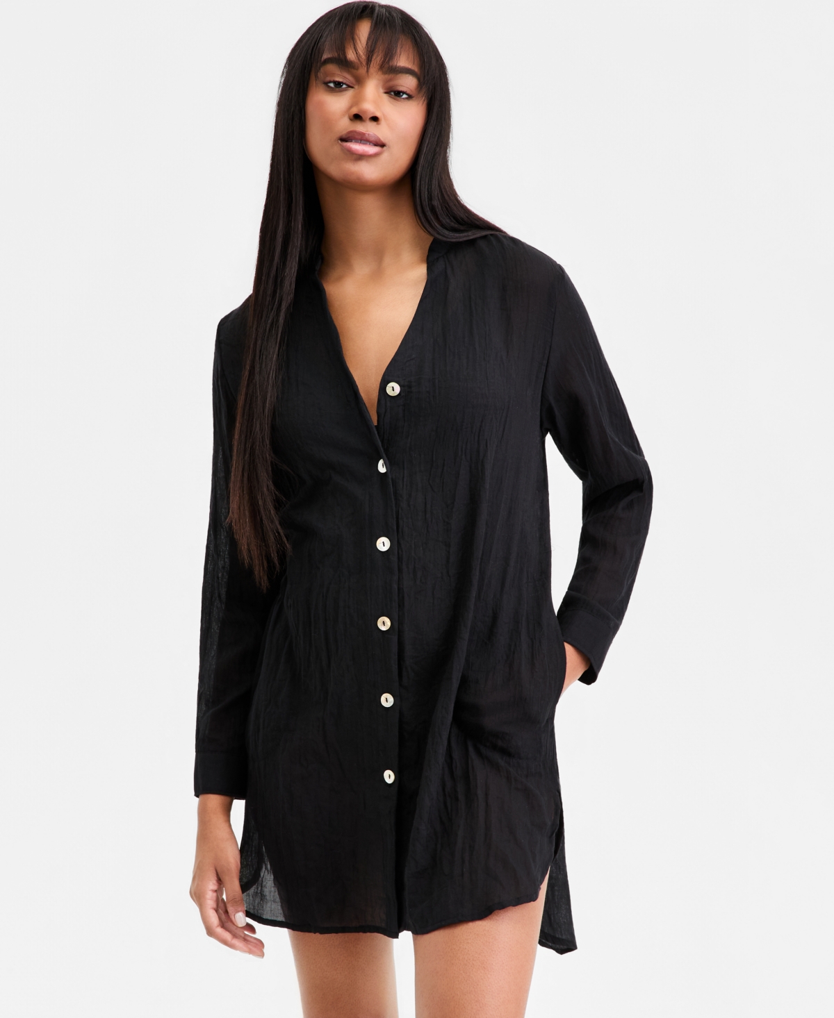 Click here for J Valdi Womens Button-Down Swim Shirt - Black prices