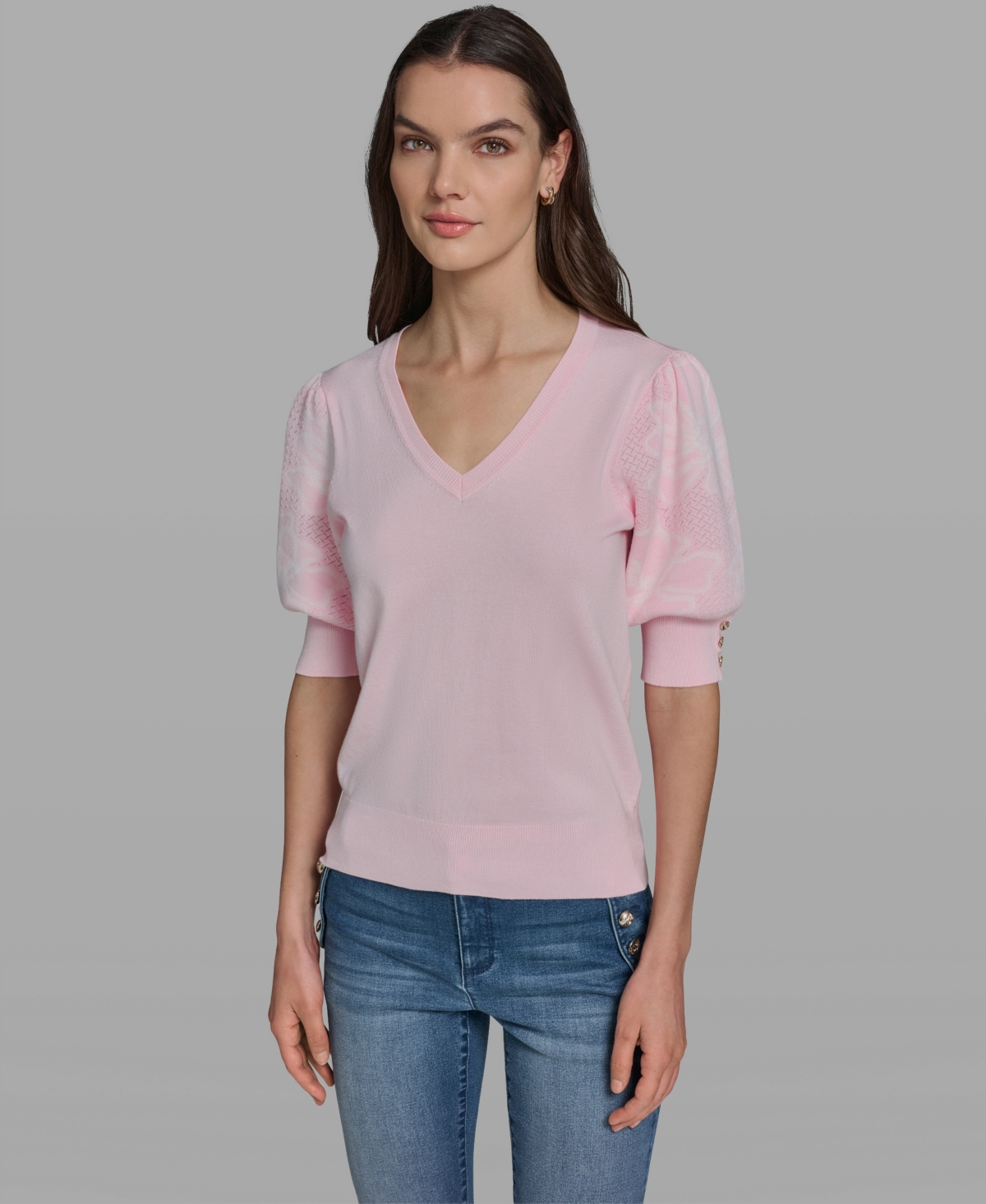 Click here for Karl Lagerfeld Paris Petite Floral Print V-Neck Sw... prices