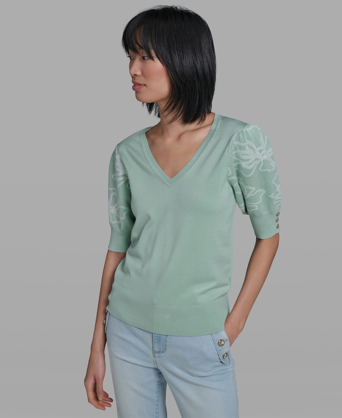 Click here for Karl Lagerfeld Paris Petite Floral Print V-Neck Sw... prices