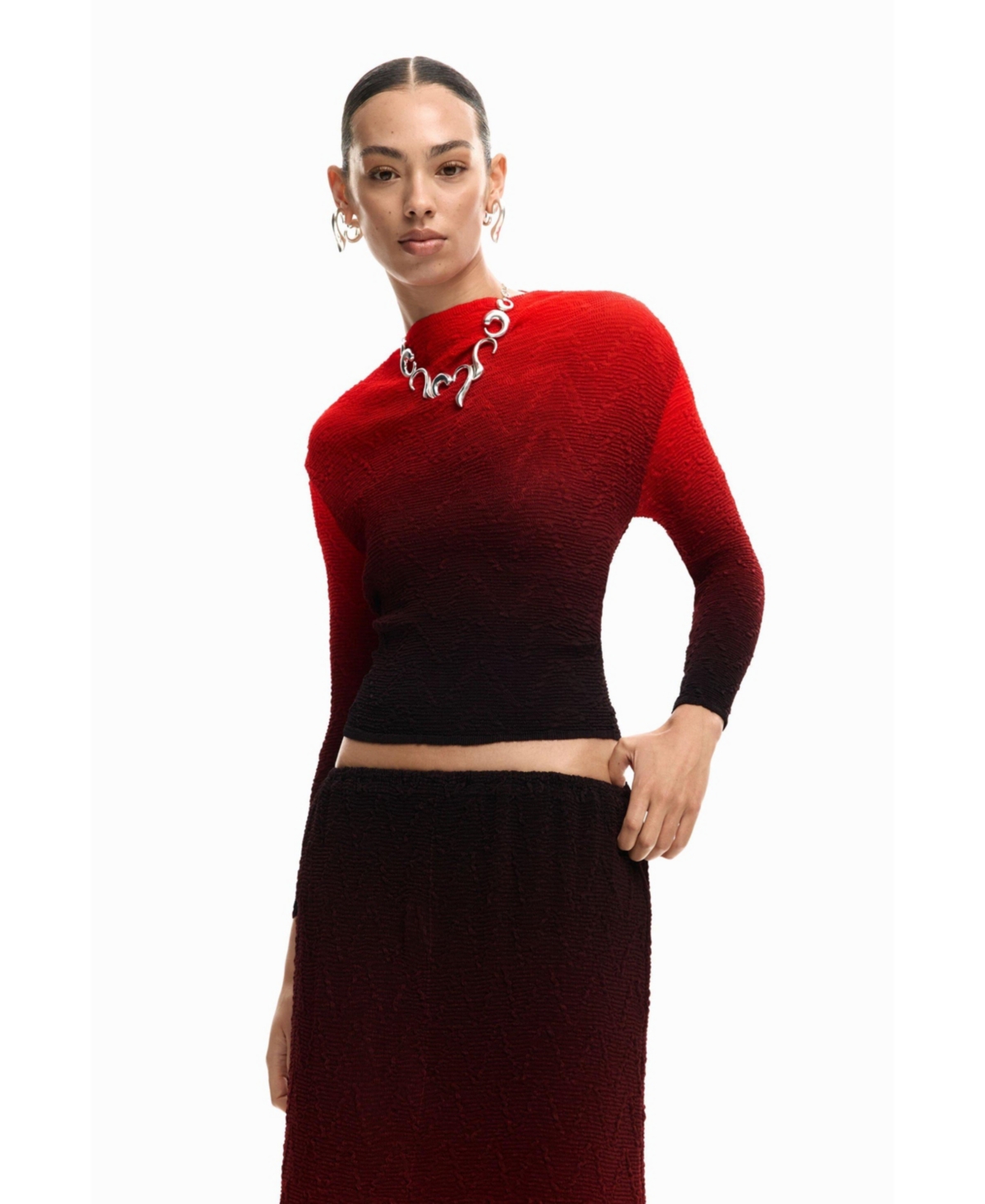 Click here for Desigual Womens Gradient texture blouse - Orange r... prices