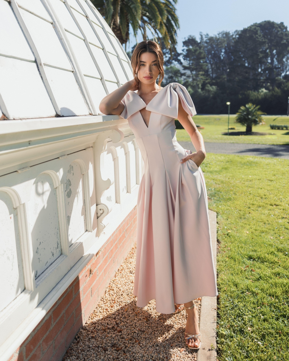 Click here for Mac Duggal Womens Crepe A Line Midi Dress With Bow... prices