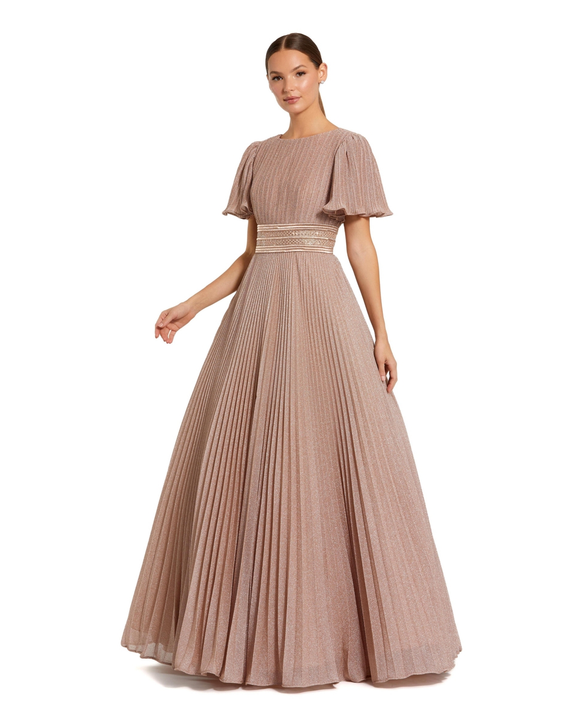 Click here for Mac Duggal Womens Pleated Shimmering Georgette Flu... prices