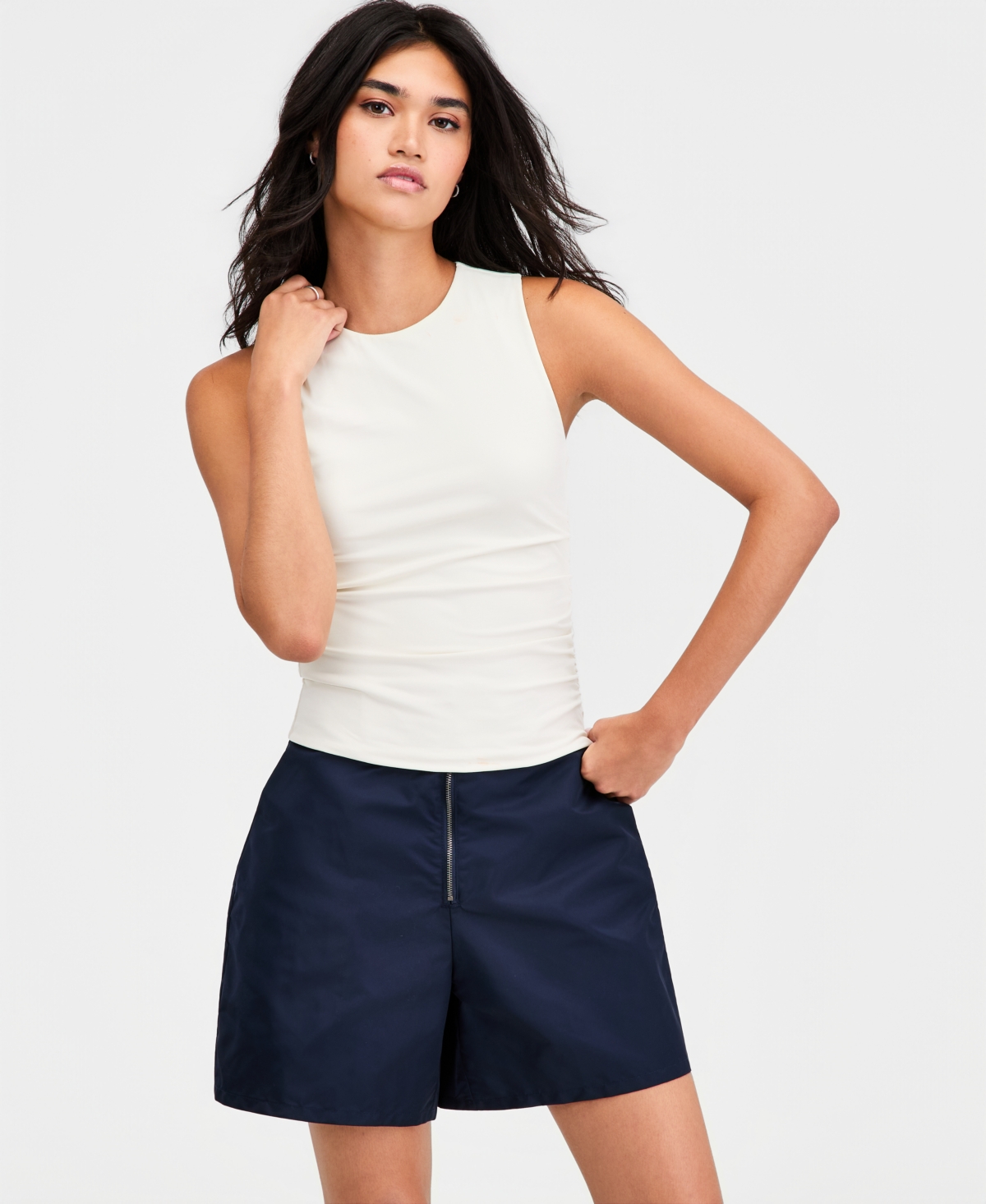 Click here for Bar Iii Womens Sleeveless Ruched Top  Macys Exclus... prices