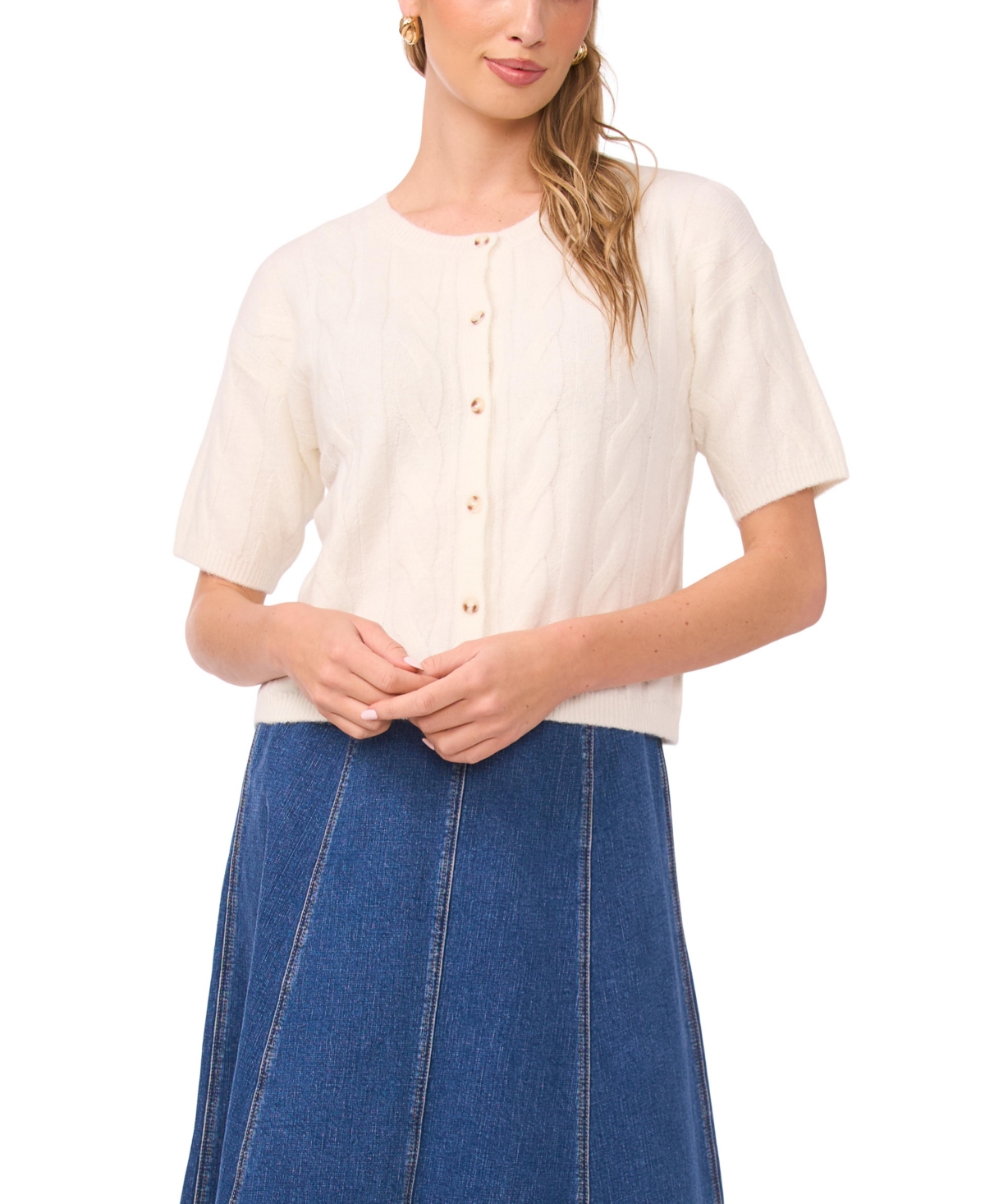 Click here for 1.state Womens Cable Knit Crewneck Cardigan Sweate... prices