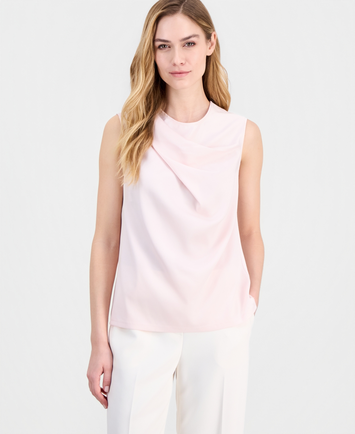 Click here for Anne Klein Petite Asymmetrical Shoulder Pleat Crew... prices