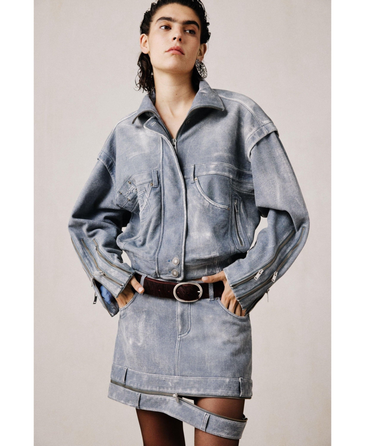 Click here for Desigual Womens Denim-effect leather skirt studio... prices