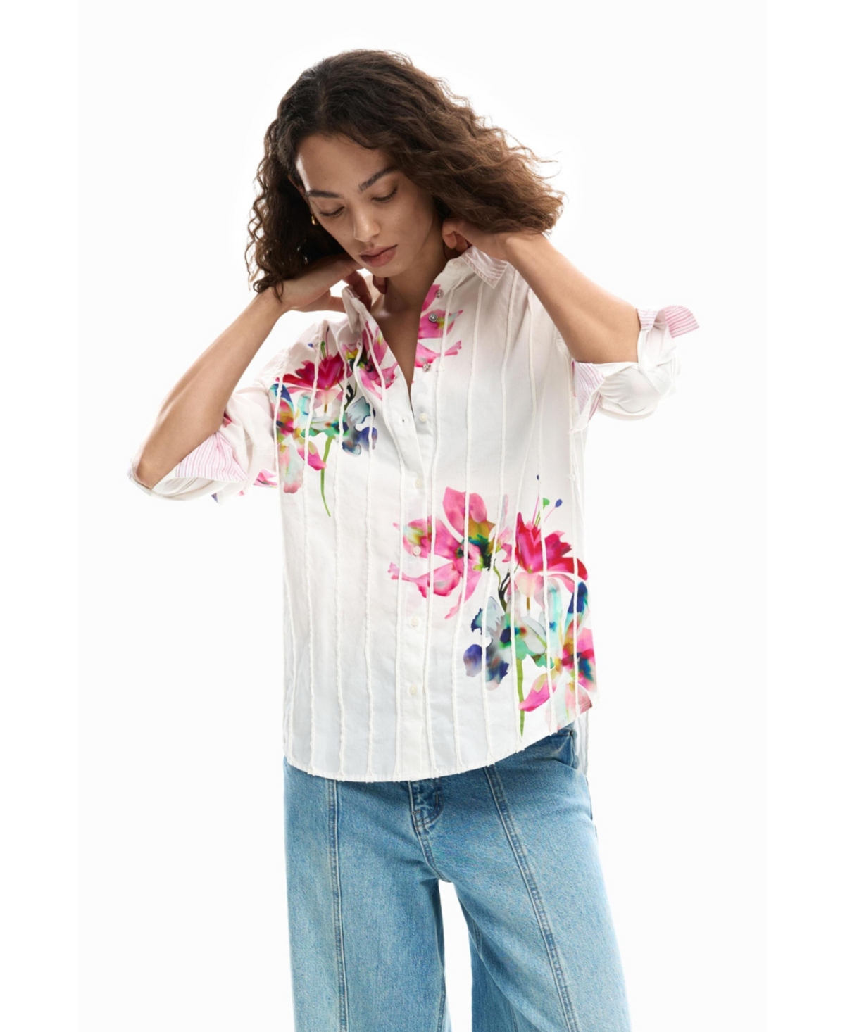 Click here for Desigual Womens Long-sleeve pleated floral shirt -... prices