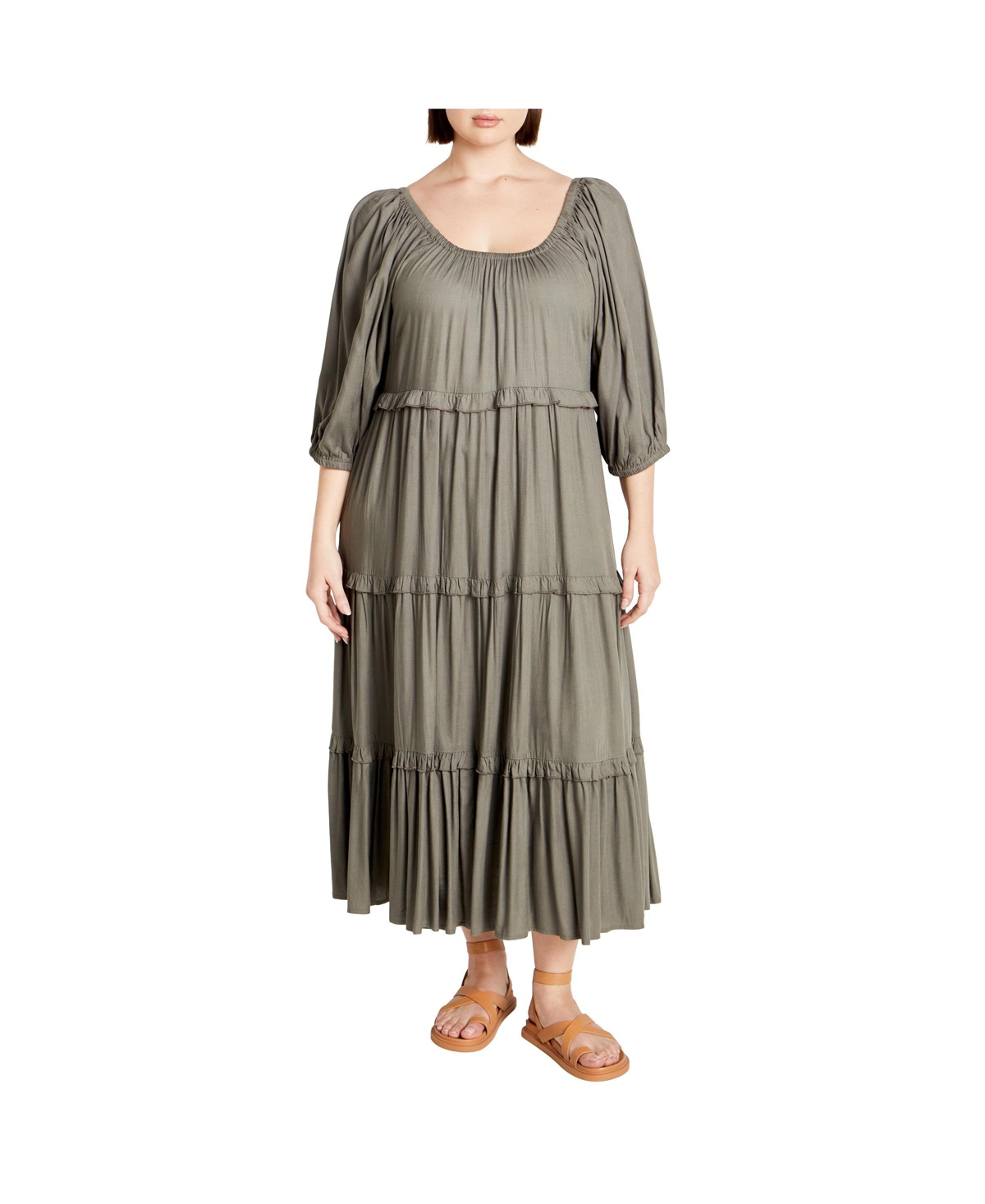 Click here for City Chic Plus Size Heather Tier Dress - Olive prices